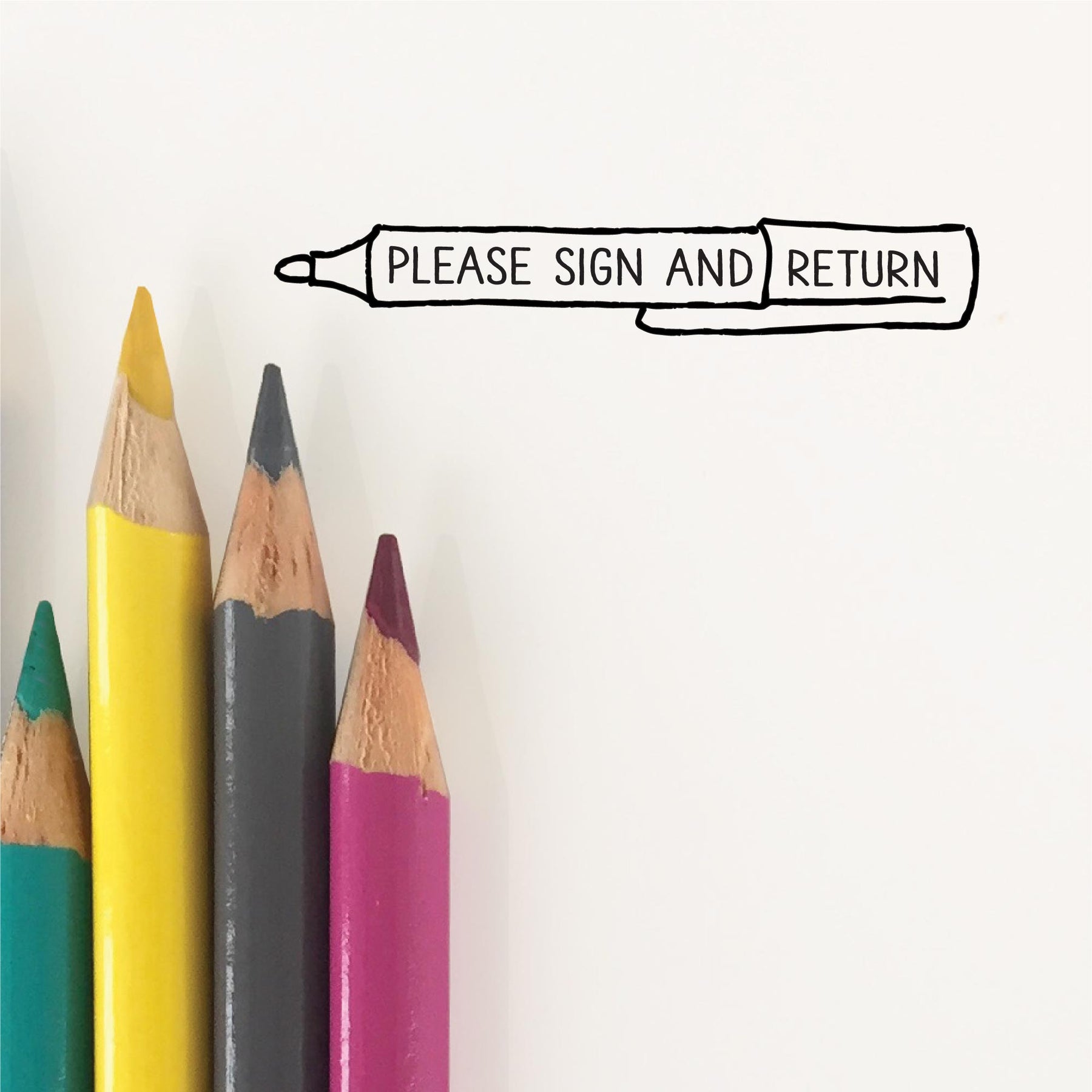 ‘PLEASE SIGN & RETURN’ STAMP - PEN DESIGN – Heirloom Seals
