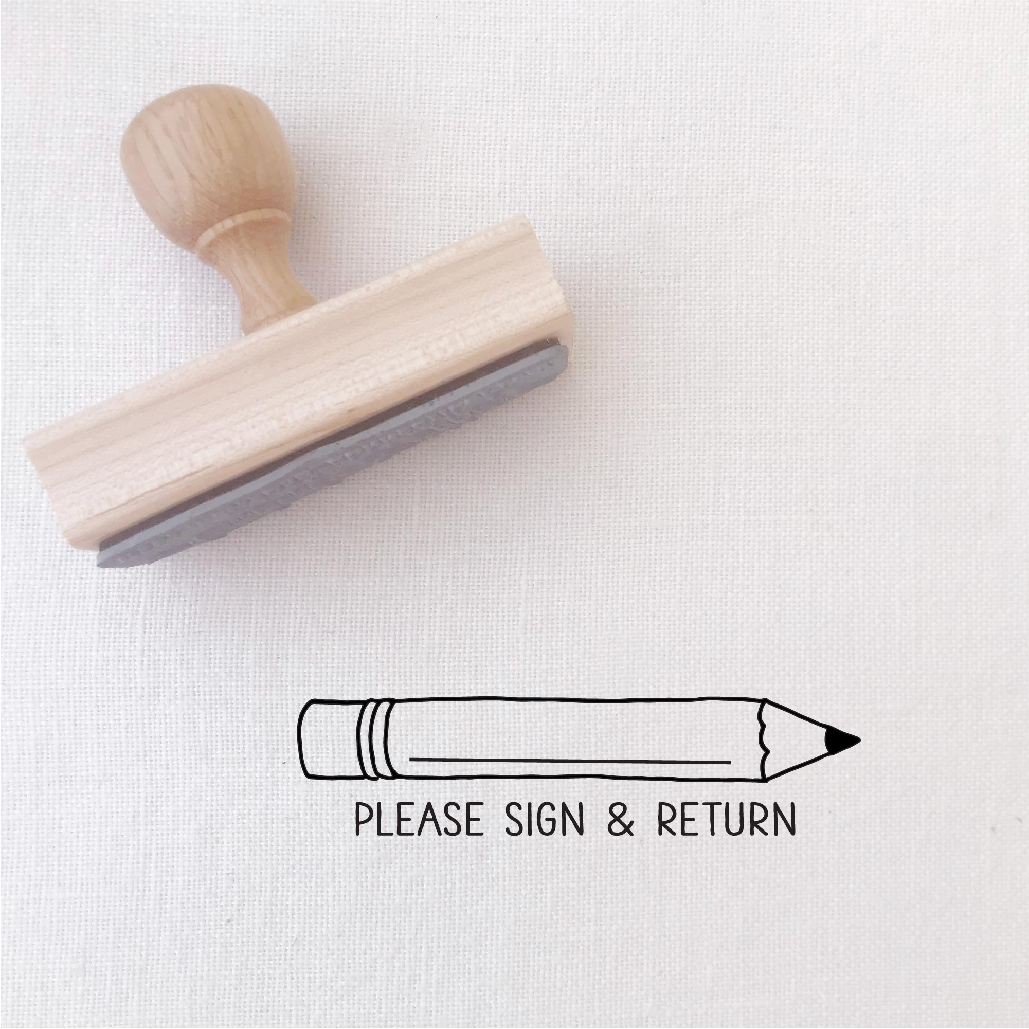 ‘PLEASE SIGN & RETURN’ TEACHER STAMP - PENCIL DESIGN – Heirloom Seals
